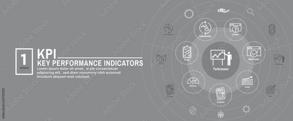 KPI - Key Performance Indicators Web Header Banner and Icon set Stock ...