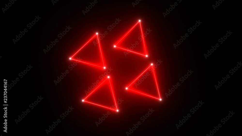 The chaotic movement of dots forming the ideal glowing red triangle ...