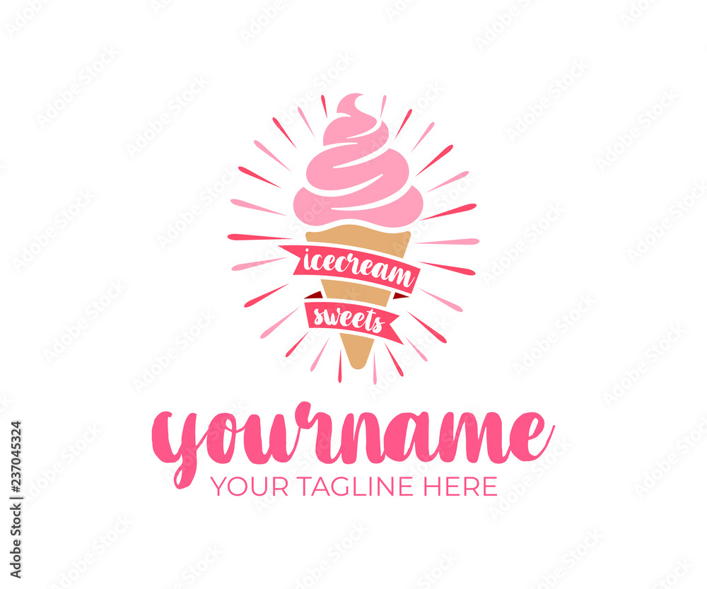 Ice cream, sweet food and candy with ribbon, retro and vintage style ...