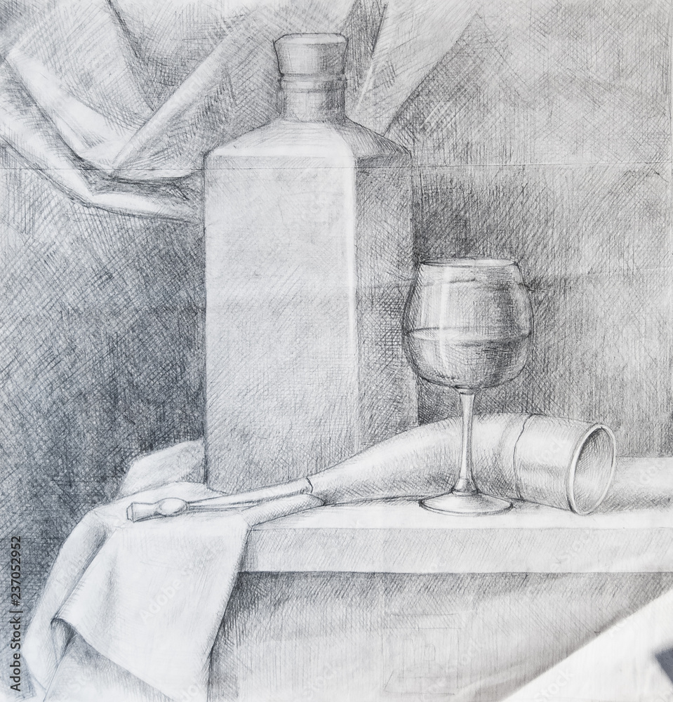 classic drawing still-life pencil art Stock Illustration | Adobe Stock