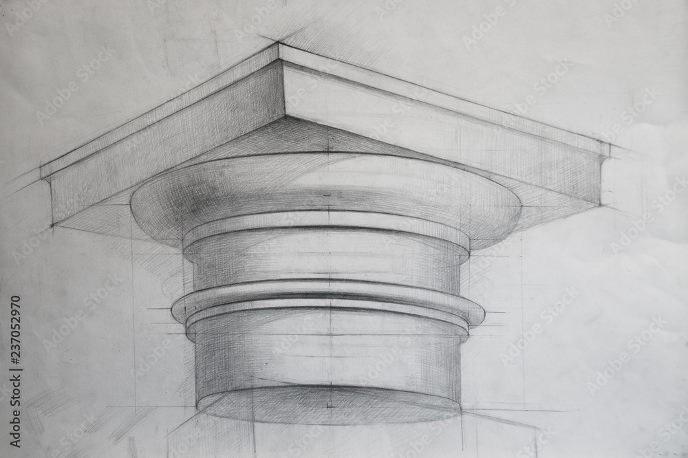 architectural construction capital column detail drawing by pencil ...