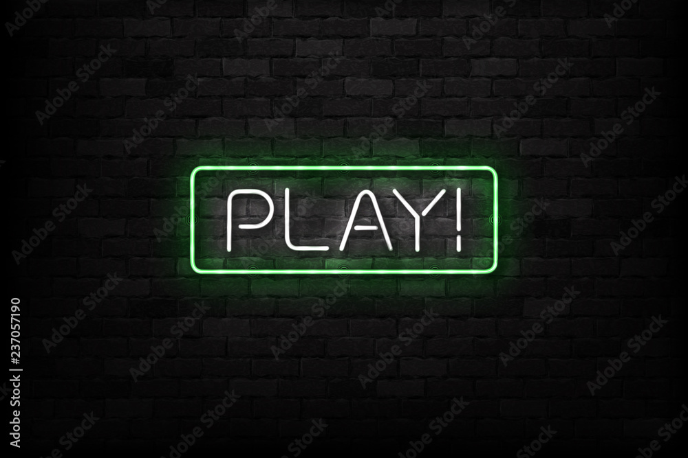 Vector realistic isolated neon sign of Play logo for decoration and ...