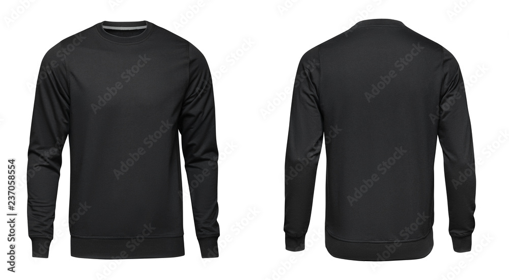 Blank template mens black pullover long sleeve, front and back view ...