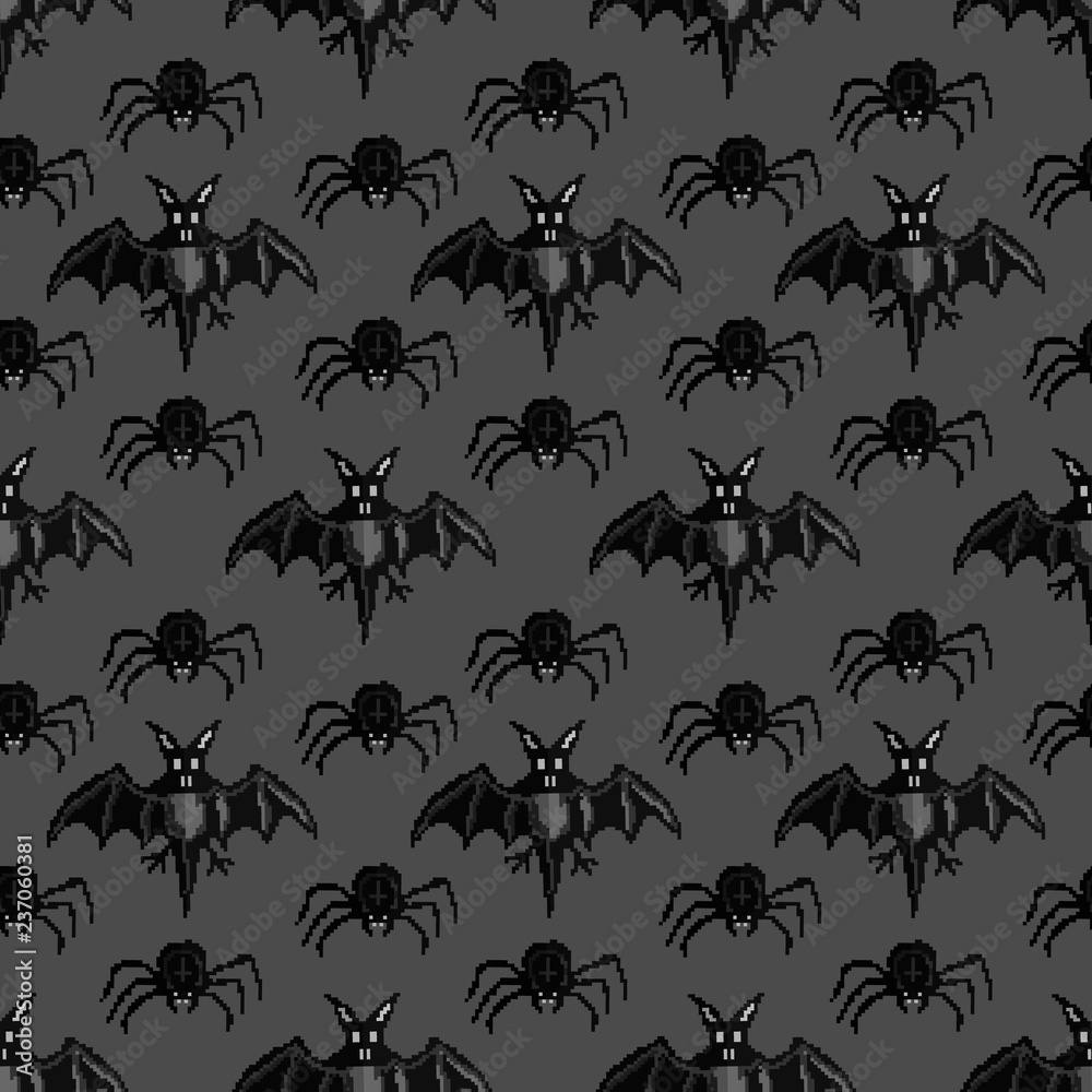 Halloween background Pixel Art Bat black and White horror background ...