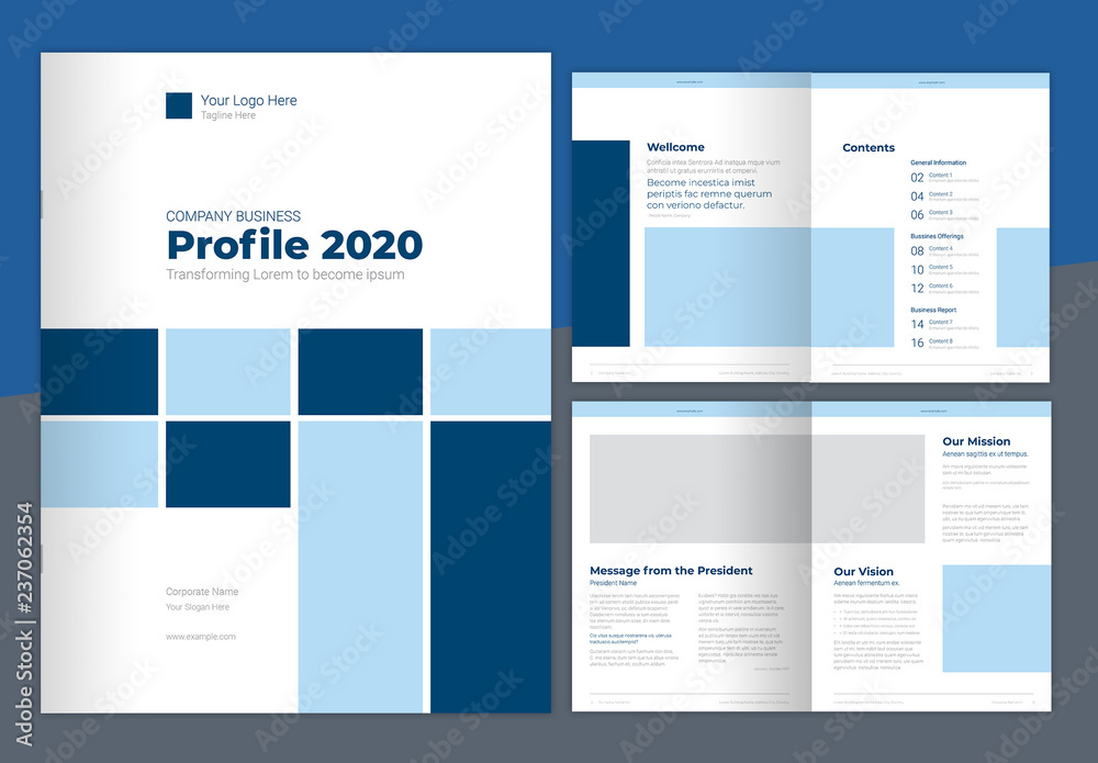 Company Profile Layout with Blue Elements Stock Template | Adobe Stock