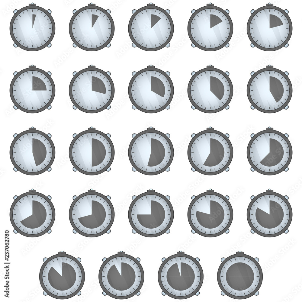 Set of timers icons on white background. Vector illustration of 24 ...