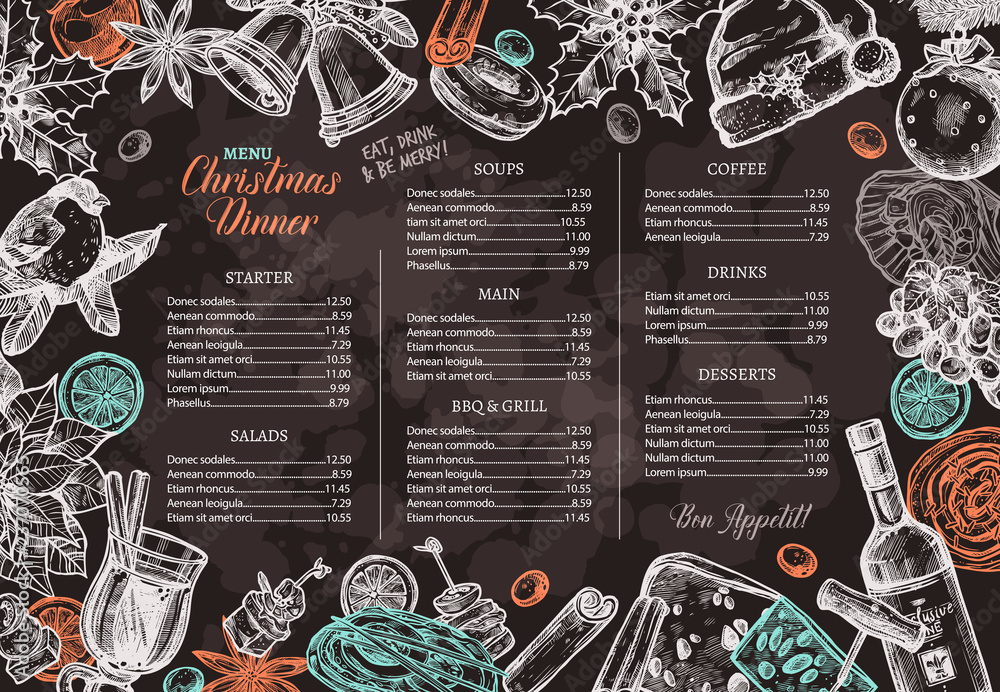 Christmas happy holiday layout of festive menu for festive dinner on ...