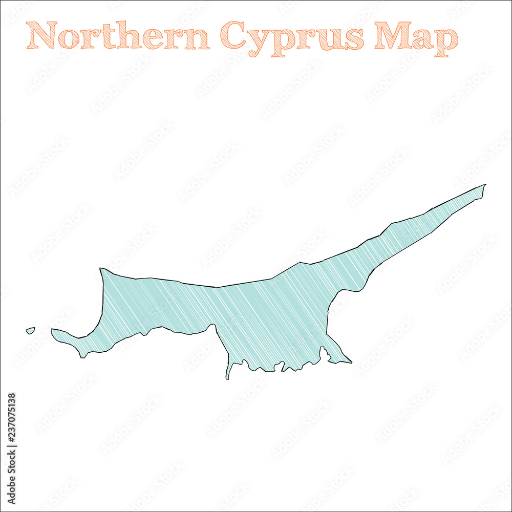 Northern Cyprus hand-drawn map. Colourful sketchy country outline ...