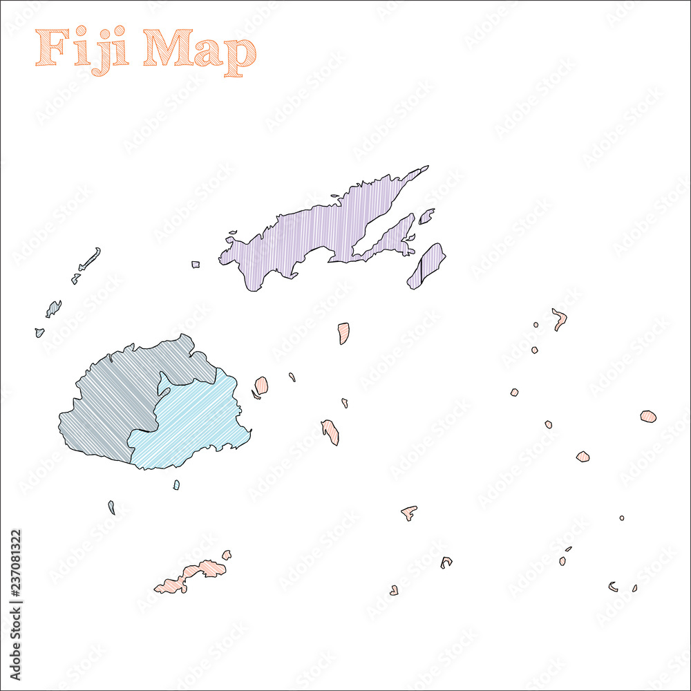Fiji hand-drawn map. Colourful sketchy country outline. Fetching Fiji ...