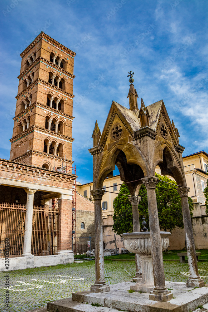The church, the bell tower, and the liturgical fountain "the Paradise ...