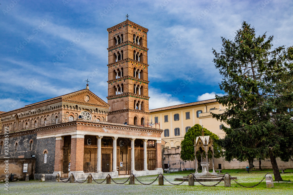 The church, the bell tower, and the liturgical fountain "the Paradise ...