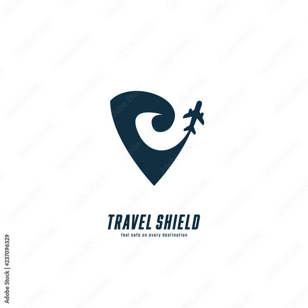 Travel shield protection agency logo icon with plane and shield ...