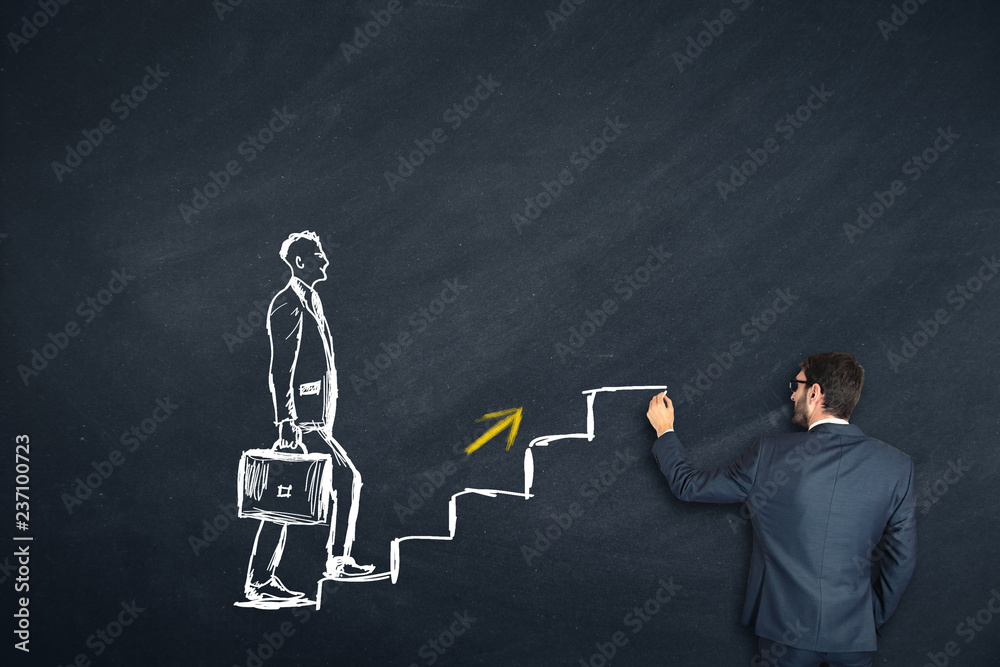 human hand drawing career ladder with chalk Stock Photo | Adobe Stock