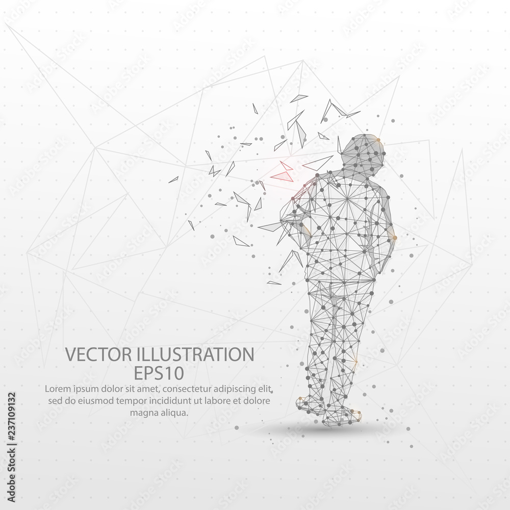 Human back view form low poly wire frame on white background. Stock ...