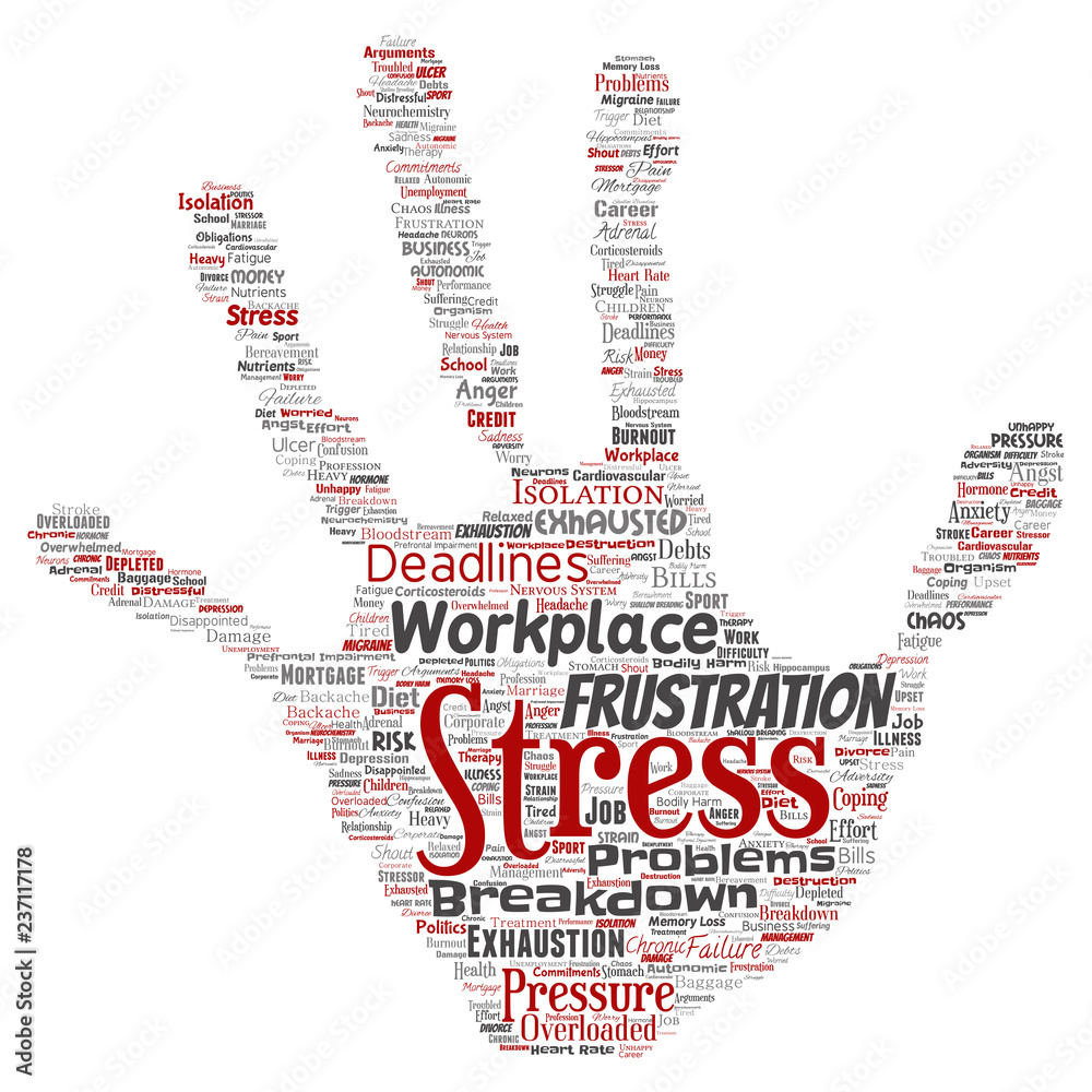 Vector conceptual mental stress at workplace or job pressure human hand ...