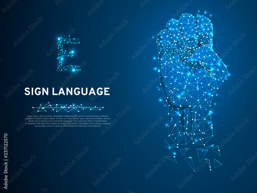 Sign language E letter, hand that use the visual-manual modality to ...