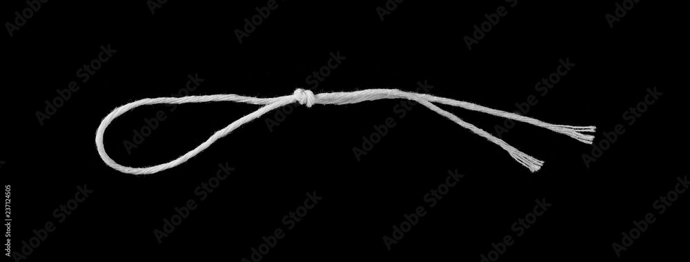 White strings, rope isolated on black background texture, top view ...