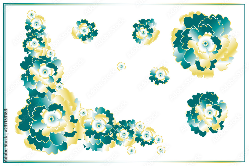 Vector floral set. Isolated gradient gilded blue flowers. Design ...