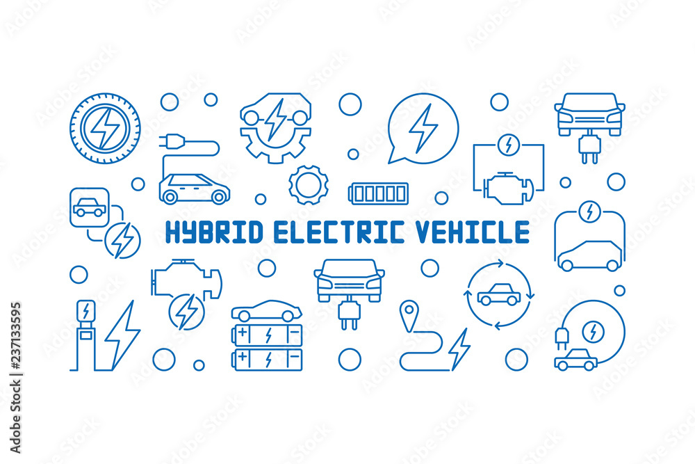 Hybrid electric vehicle horizontal line banner. Vector Hybrid EV ...