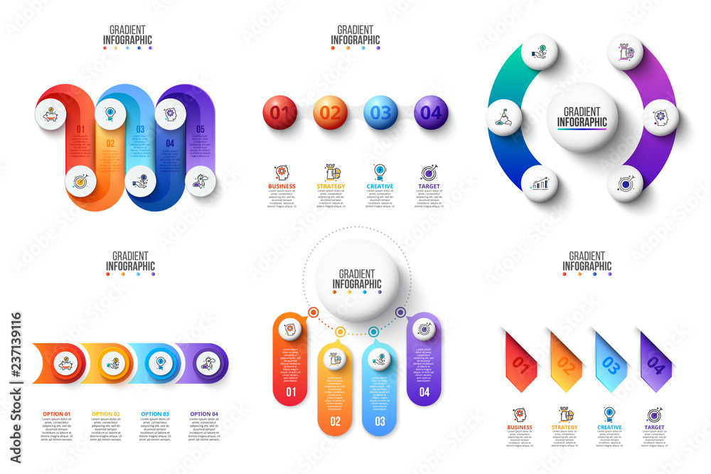 Vector gradients infographic set with 4, 5 and 6 steps, options or ...