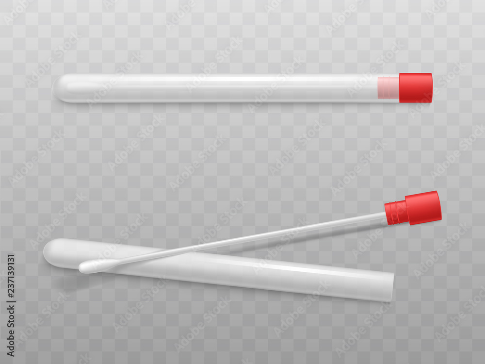Cotton swabs in plastic tube with red cap 3d realistic vector isolated ...