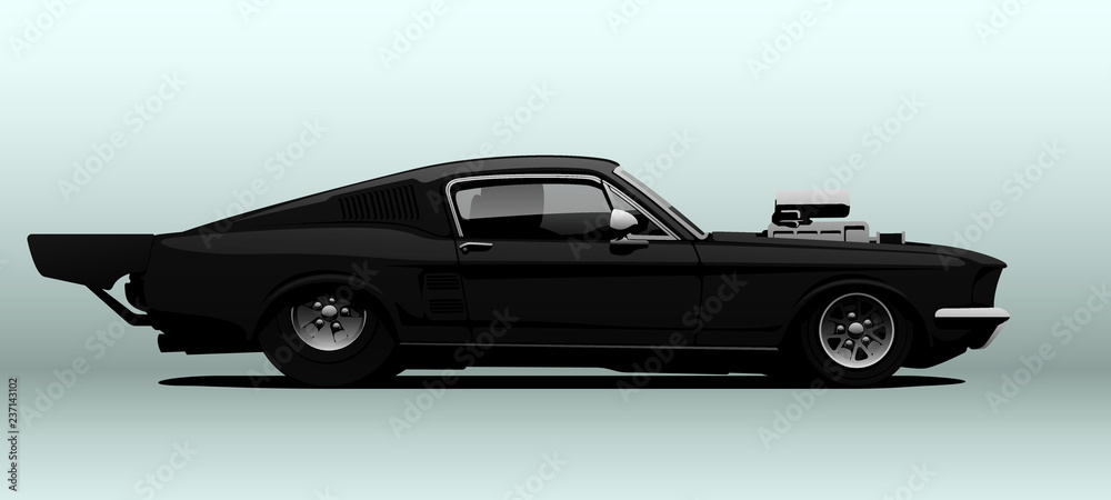 Vector illustration. Black dragster in vector shown from the side ...