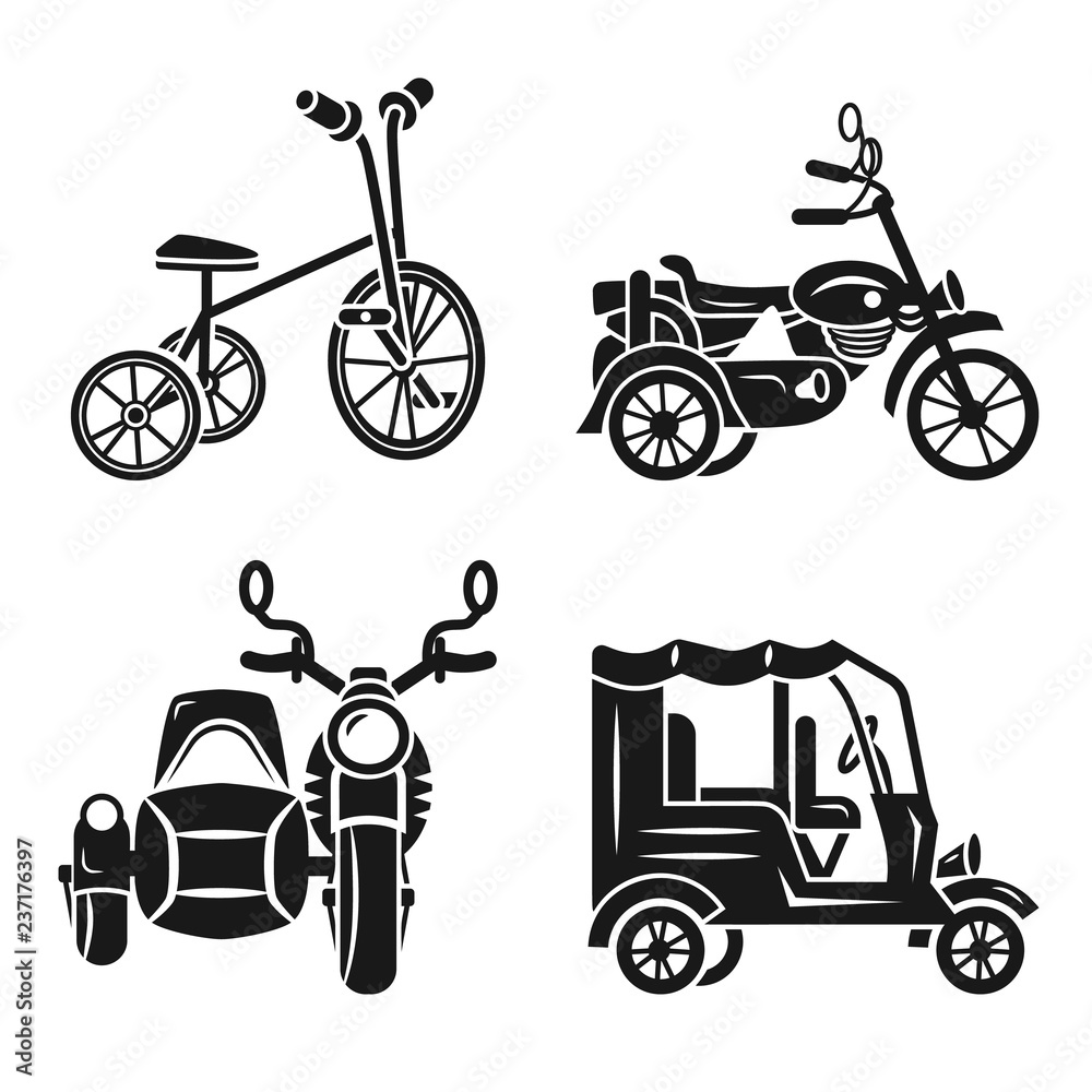 Tricycle icon set. Simple set of tricycle vector icons for web design ...