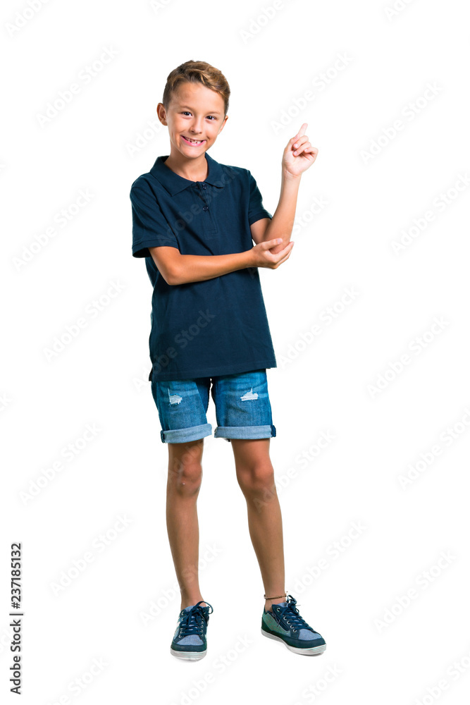 Full body of Little boy pointing with the index finger a great idea on ...