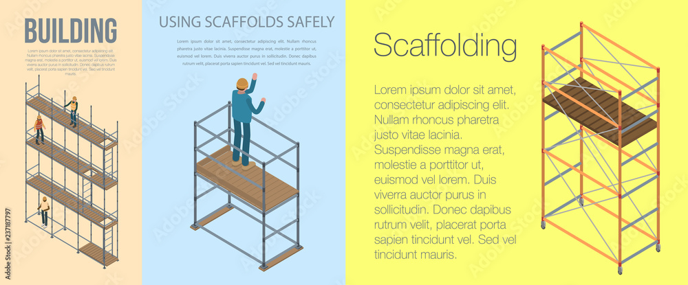 Scaffolding banner set. Isometric set of scaffolding vector banner for ...