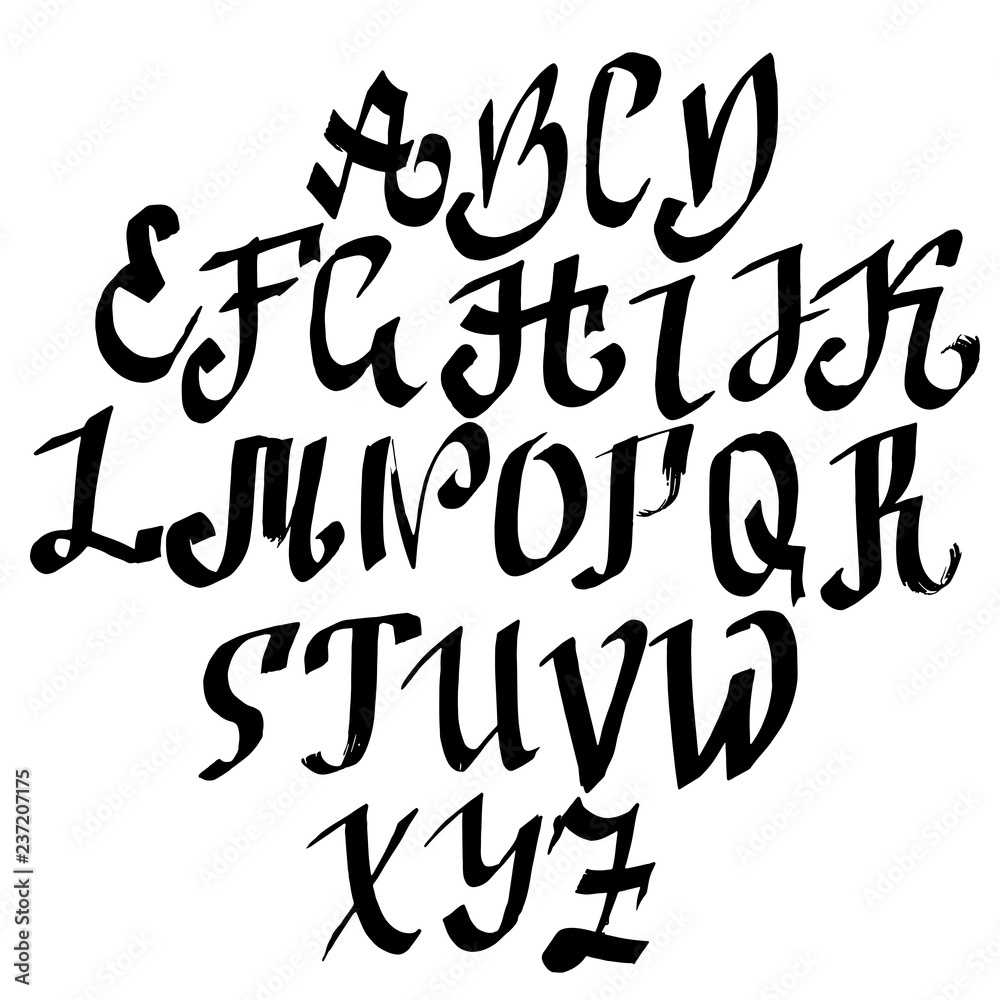 Grunge old pen gothic font. Blackletter script. Vector illustration ...