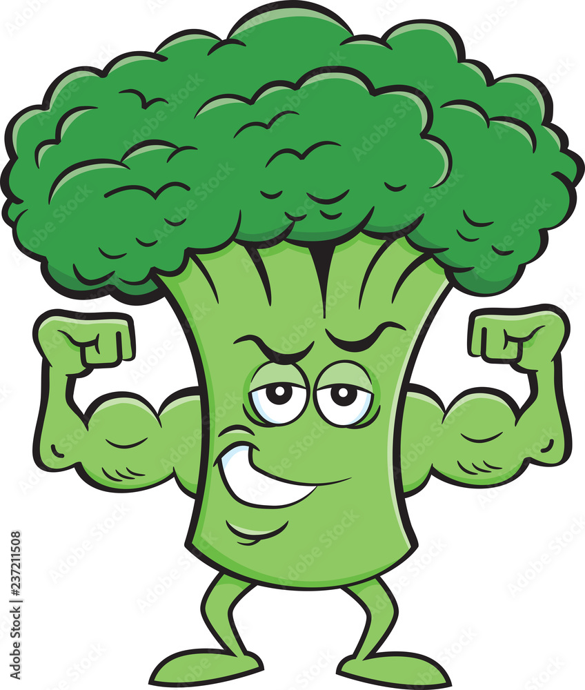 Cartoon illustration of a broccoli flexing his muscles. Stock Vector ...