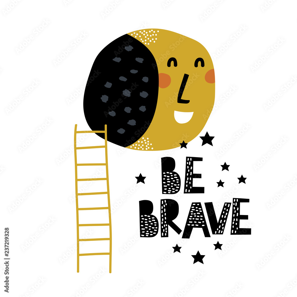 Cute cartoon moon in the night sky. Bright vector illustration suitable ...