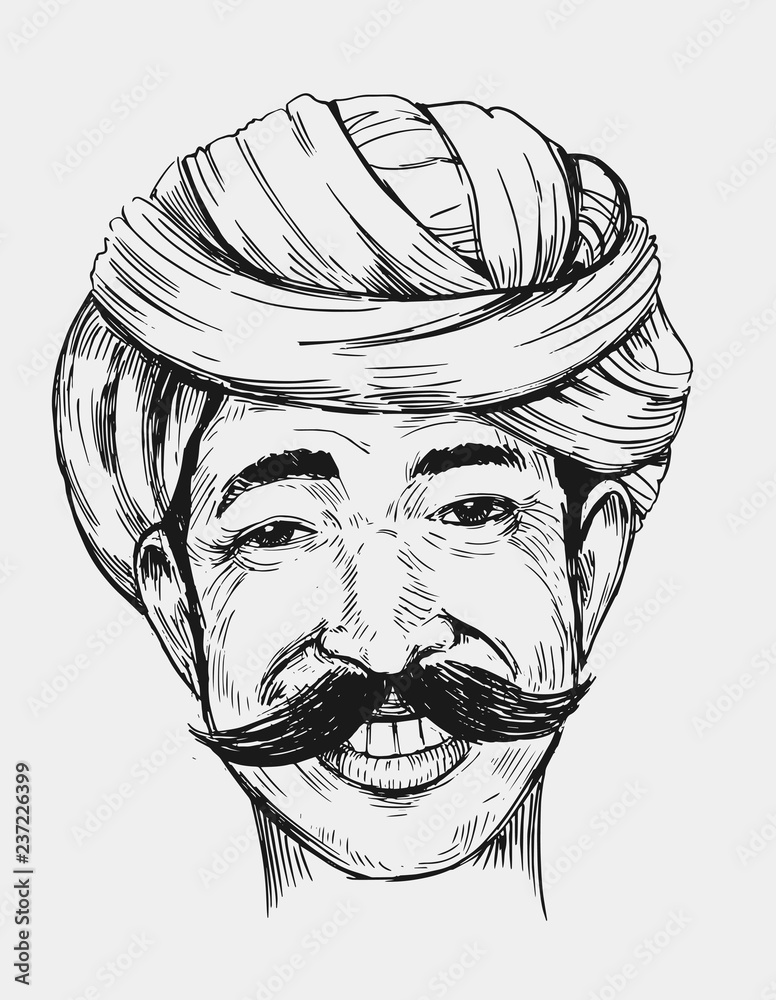 Smiling indian man. Hand drawn illustration converted to vector Stock ...