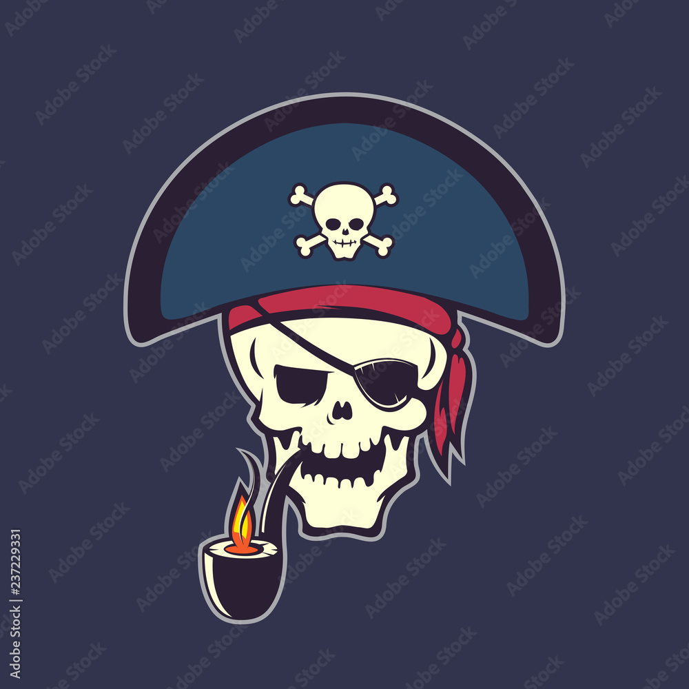Pirate skull smoking a pipe. Isolated vector illustration. Stock Vector ...