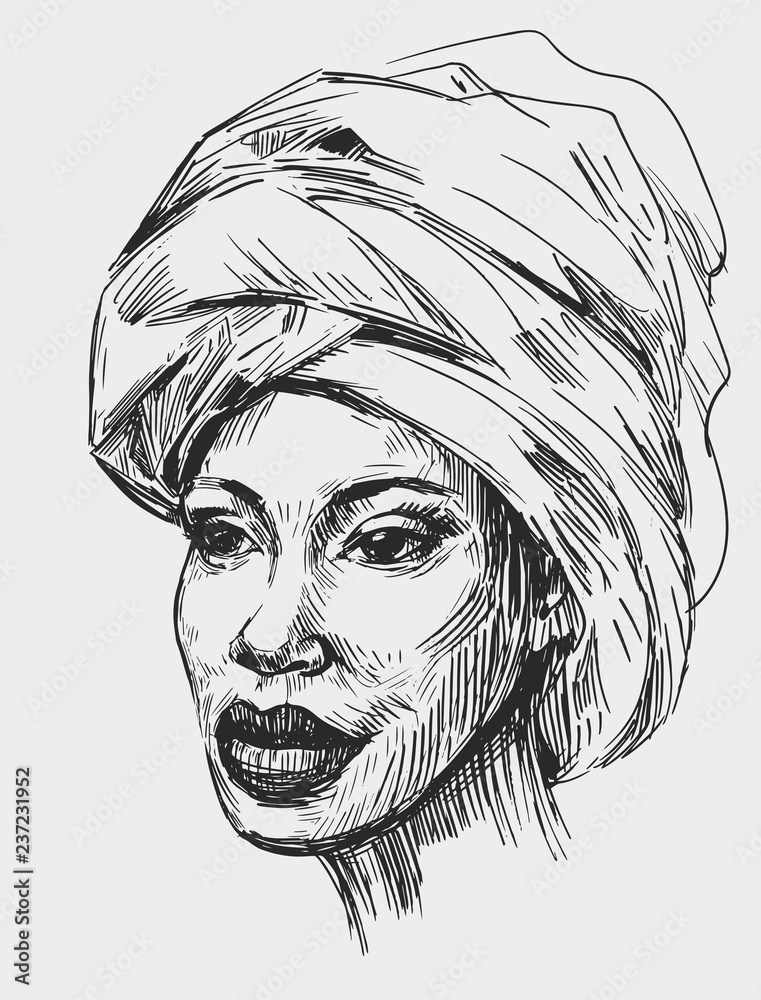 Face of african woman. Hand drawn sketch converted to vector Stock ...
