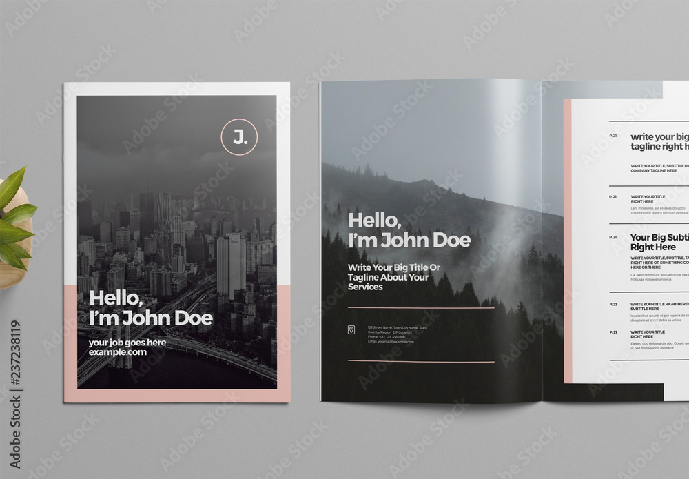 Photo Album Layout with Pink Elements Stock Template | Adobe Stock