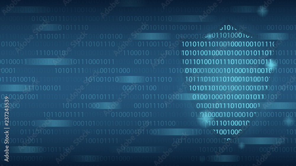 Cyber technology security, shield on digital binary code screen ...