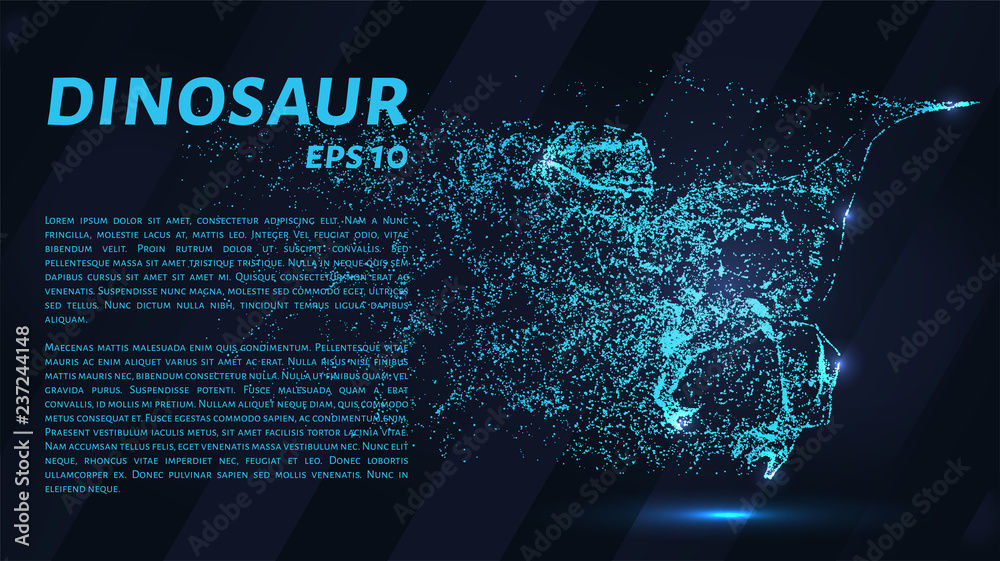 Dinosaur. A grid of blue stars in the night sky. Points of light create ...