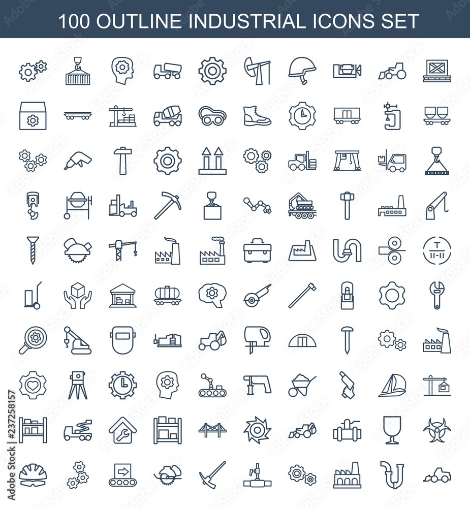 industrial icons. Set of 100 outline industrial icons included ...