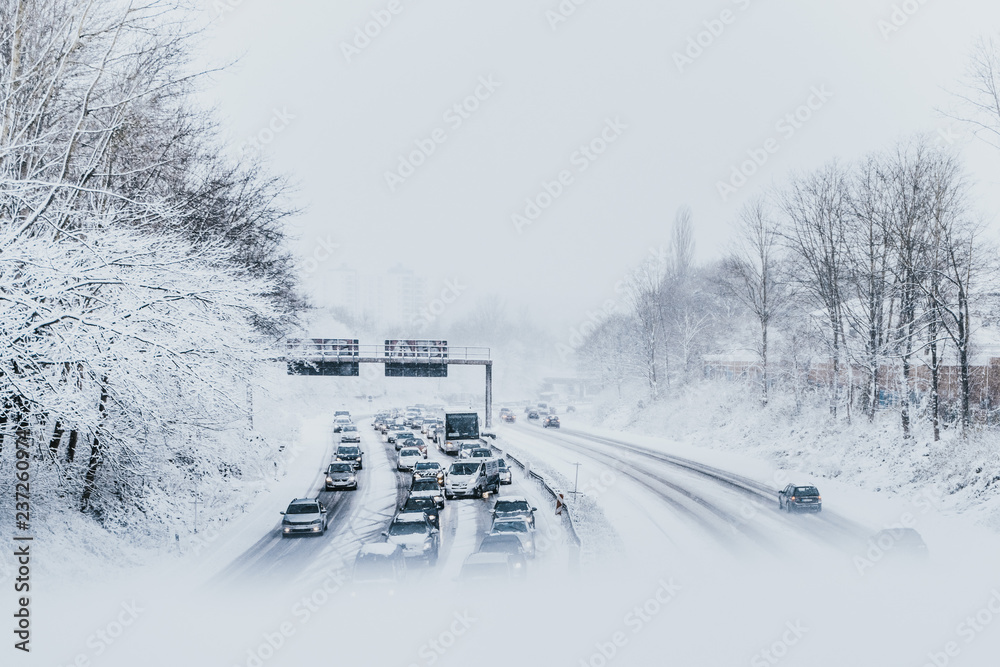 Autobahn im Winter Stock Photo | Adobe Stock