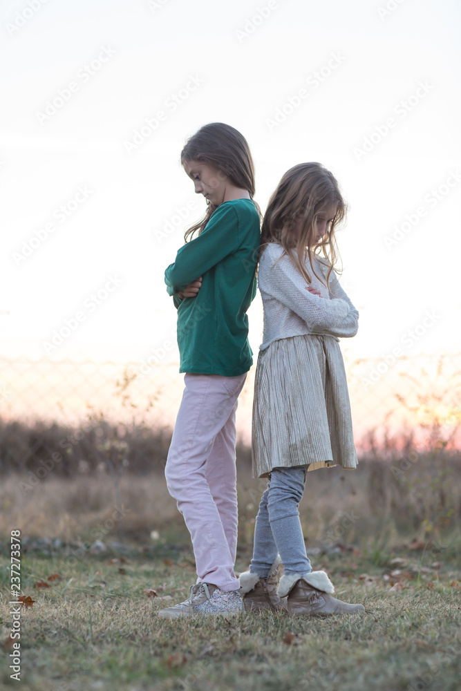 The conflict between siblings. Children after quarrel. Siblings ...