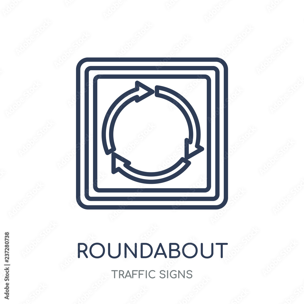 Roundabout sign icon. Roundabout sign linear symbol design from Traffic ...
