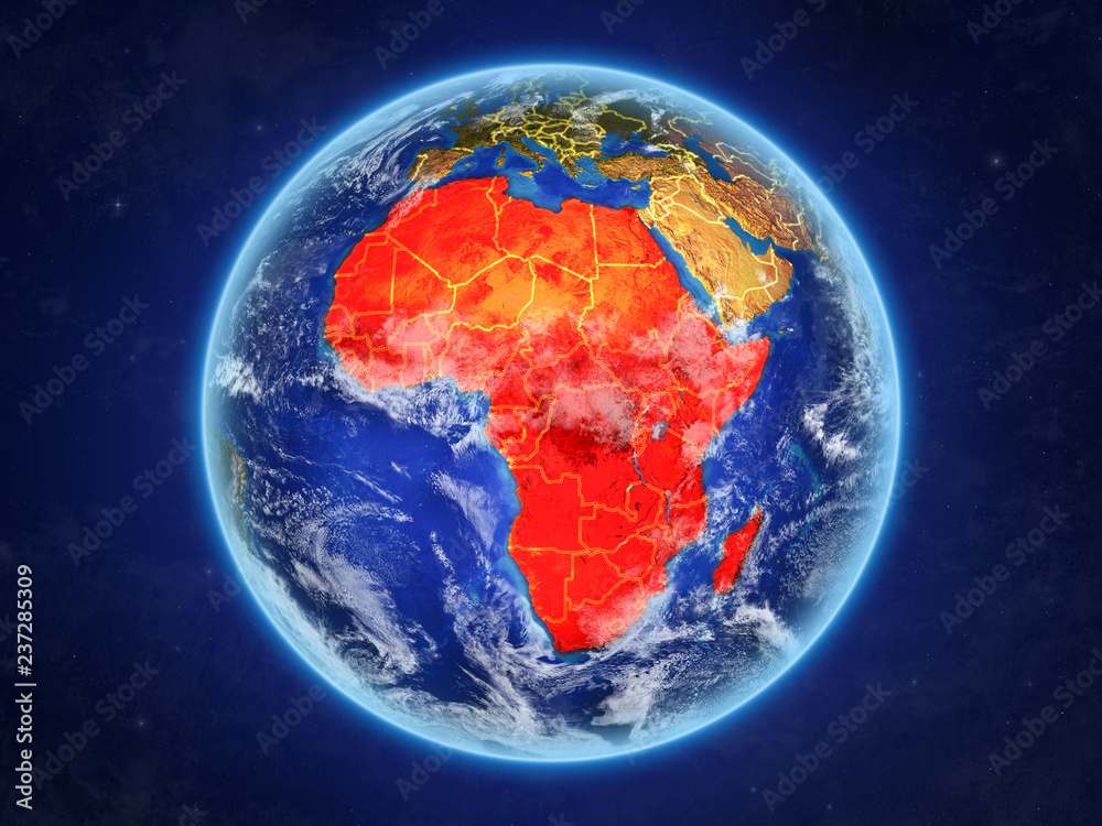 Africa from space. Planet Earth with country borders and extremely high ...