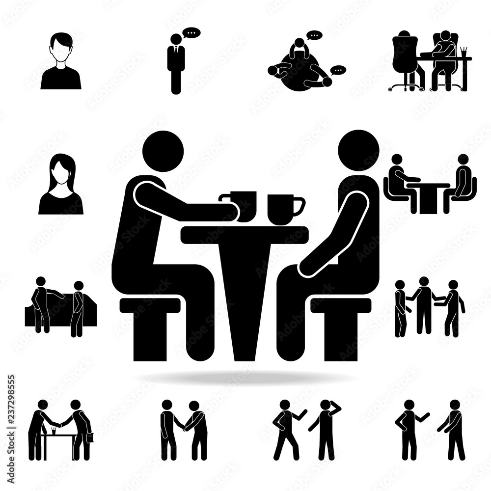 communication over a cup of coffee icon. Detailed set of conversation ...