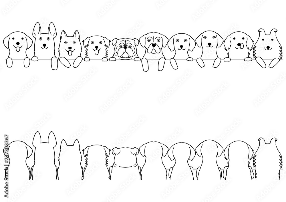 dogs border set, large dogs, front side and back side Stock Vector ...
