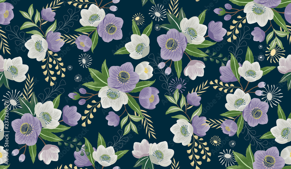 Vector illustration of a seamless floral pattern in winter for Wedding ...