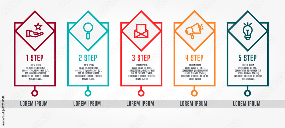 Flat line vector illustration. Infographic template with five elements ...