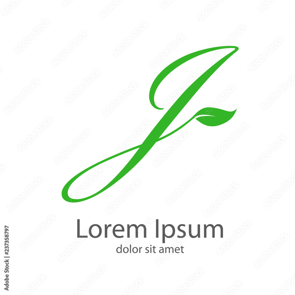 Logotipo letra J mayúscula con hojas en color verde Stock Vector ...