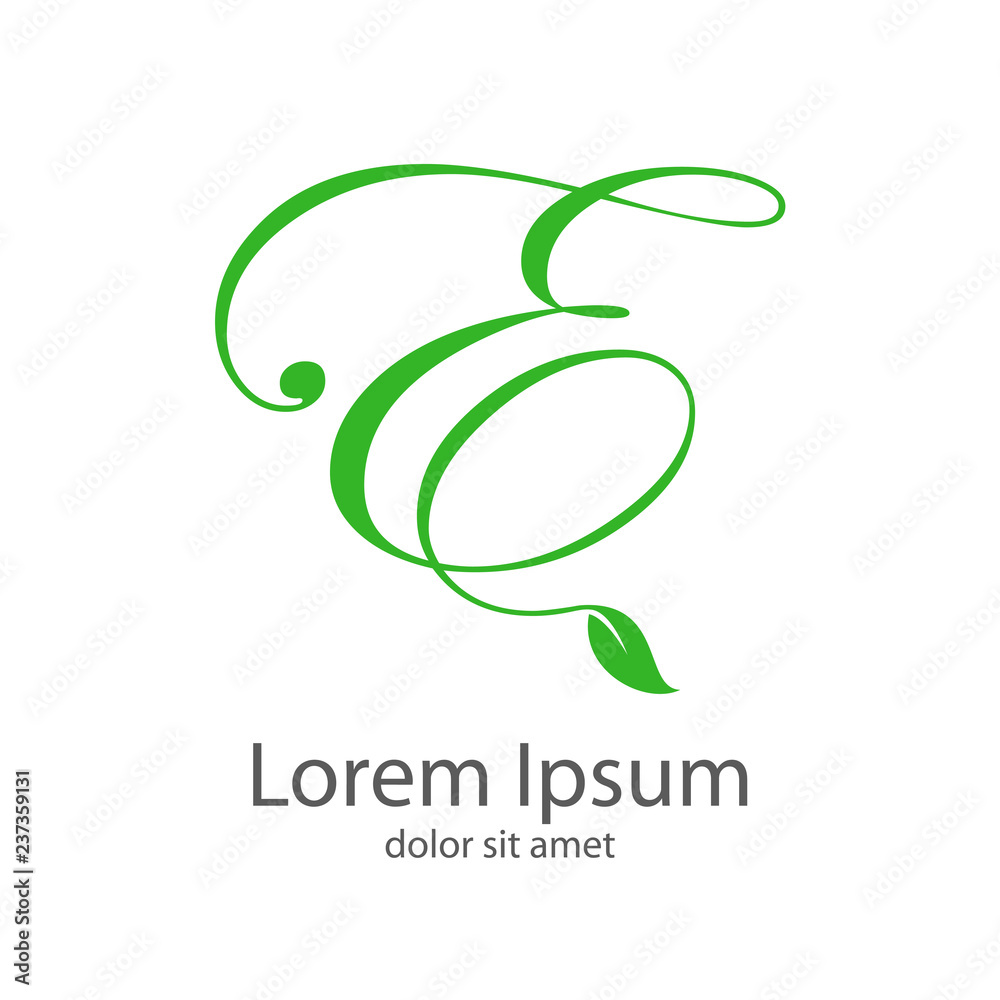 Logotipo letra E mayúscula con hojas en color verde Stock Vector ...