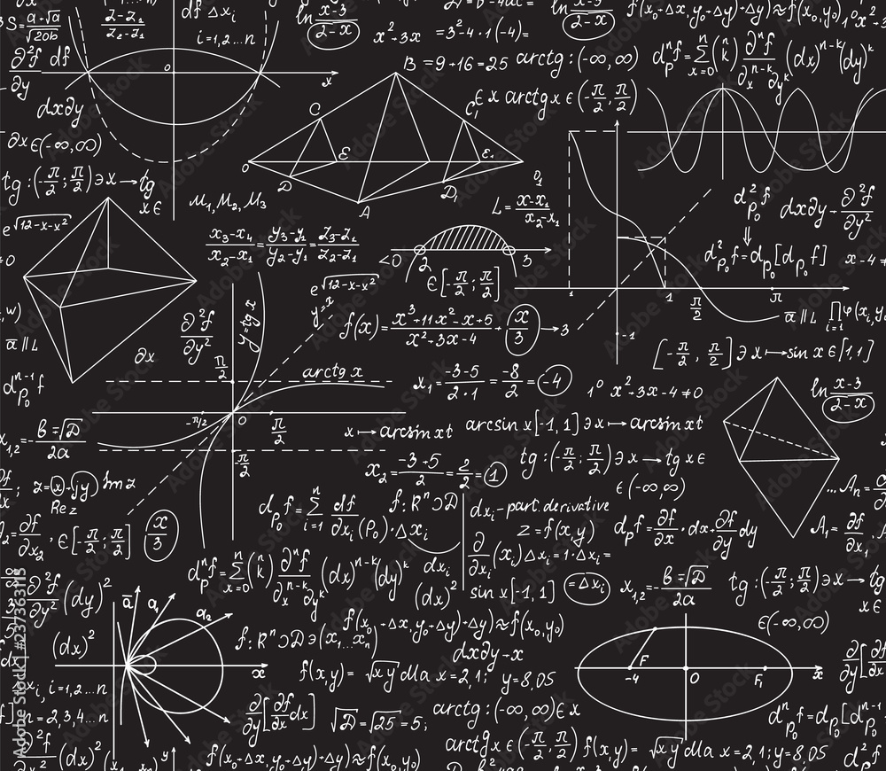 Math vector seamless pattern with handwritten algebra formulas ...